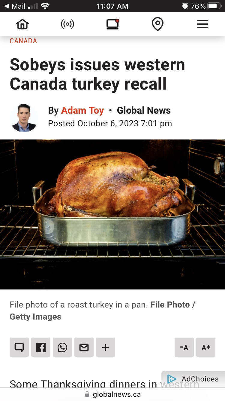 Sobeys/Safeway fresh turkey RECALL!!! | Discussions | eBrandon ...